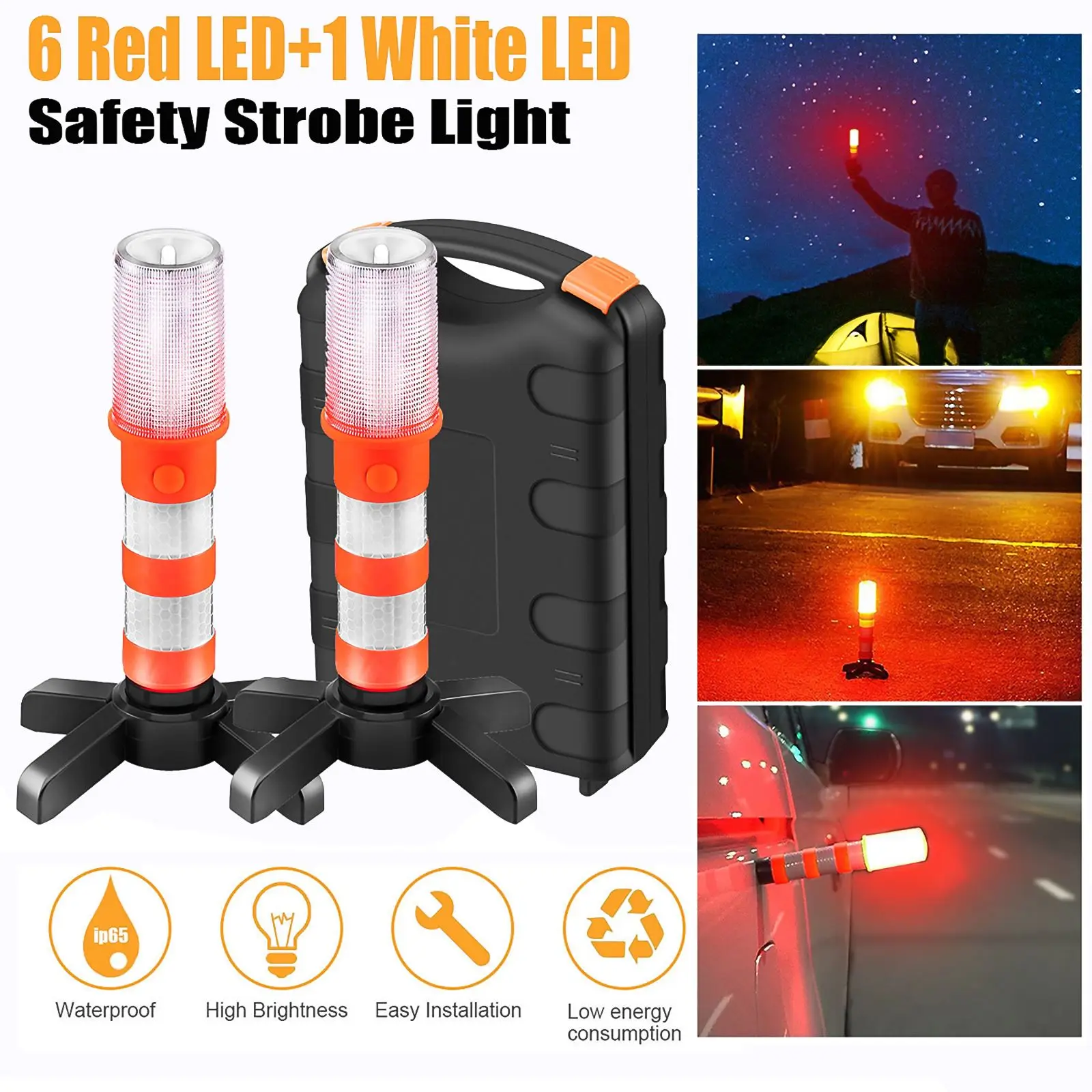2pc-LED-Magnetic-Flashlight-Emergency-Roadside-Flares-Detachable-Stand ...