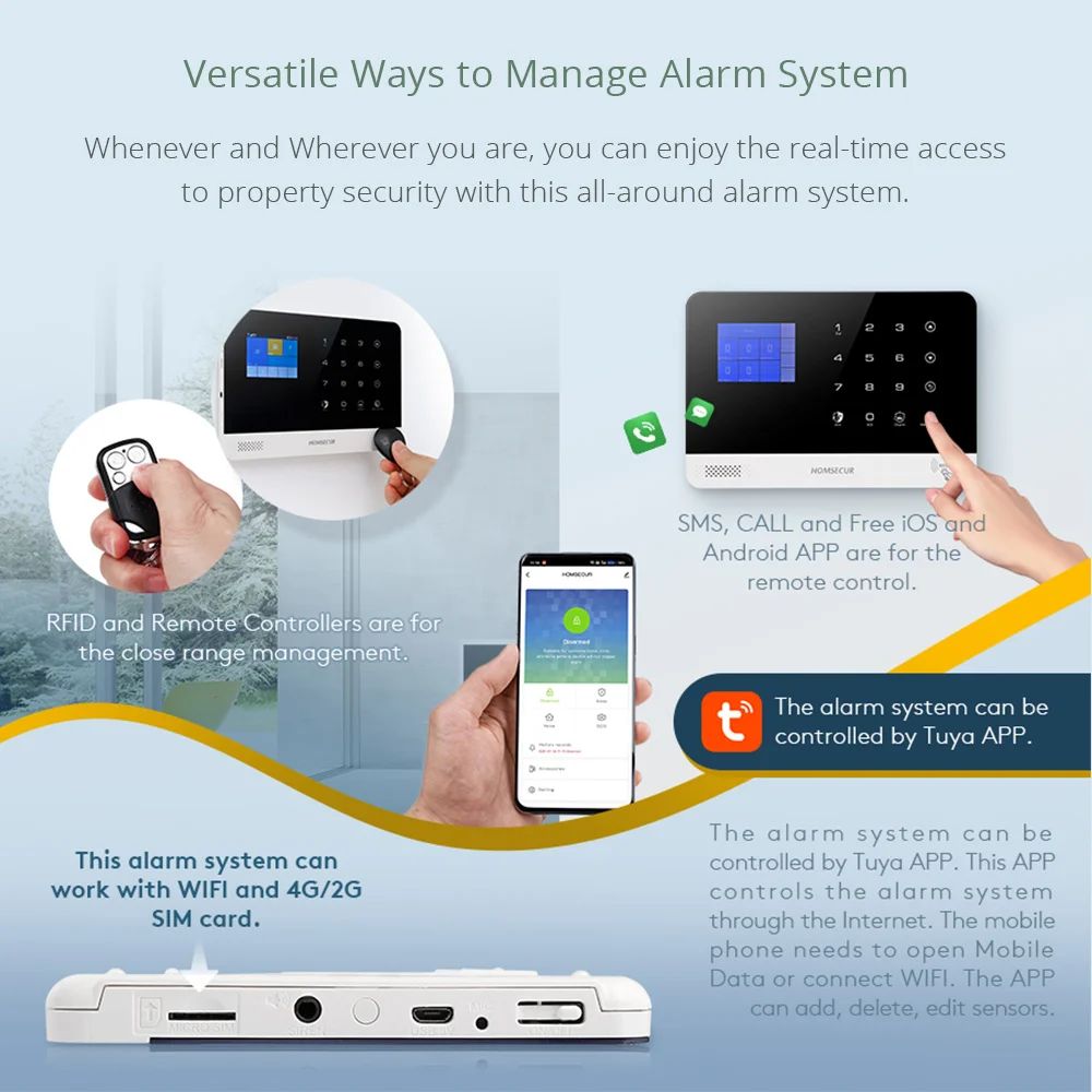 Homsecur 433Mhz Vezeték Nélküli Wifi 4G Gsm Rfid Sms Autodialis Betörési Riasztórendszer Anti ...