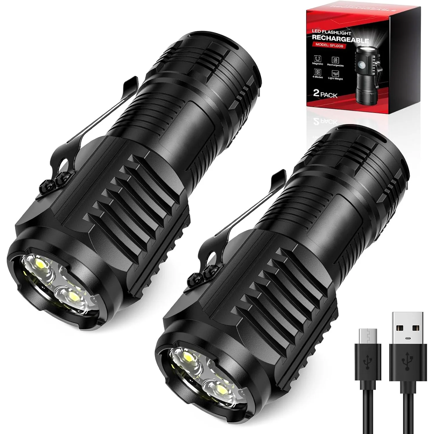 New 3 LED Mini Flashlight Powerful Tactical Torch Portable USB-C ...