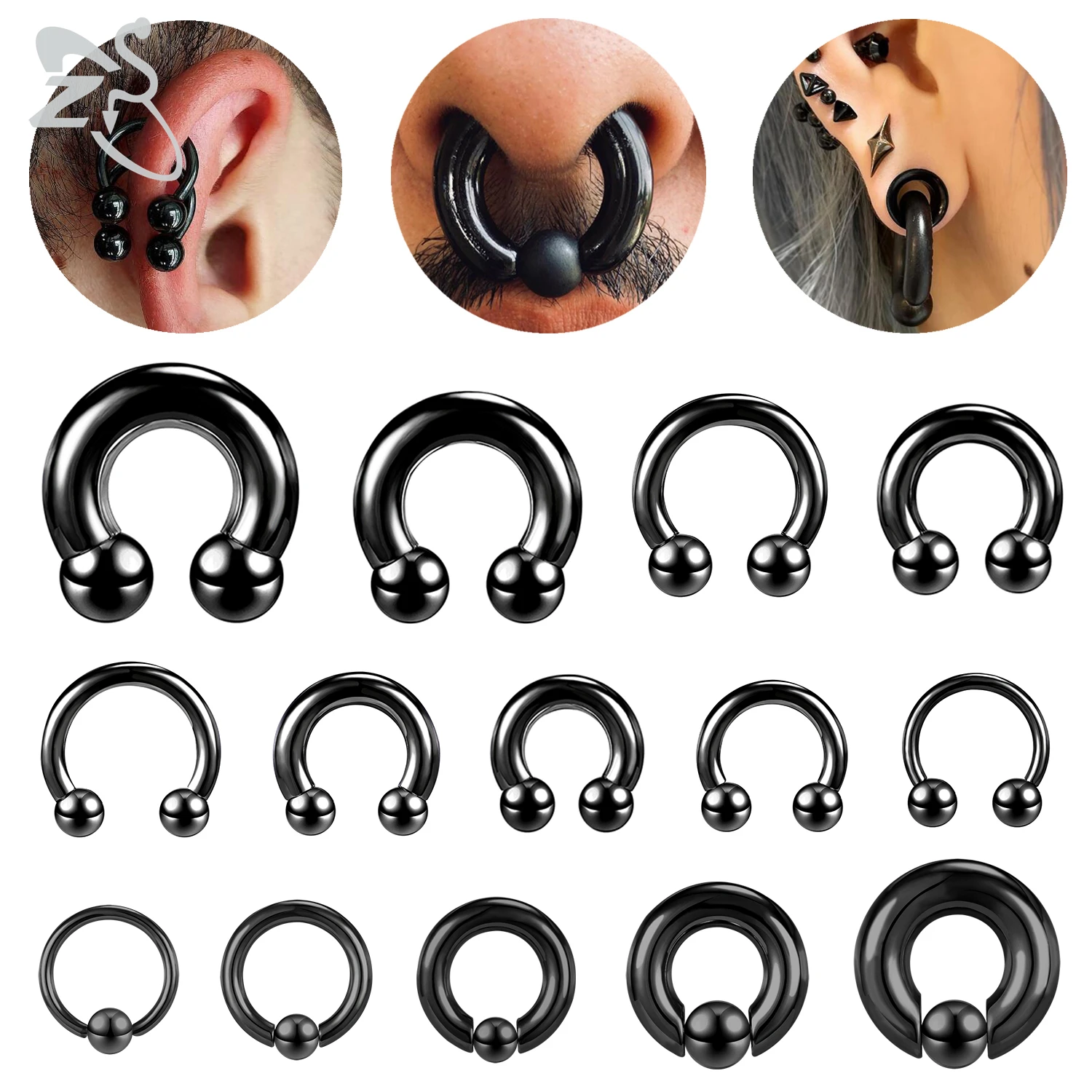 ZS-1-Piece-2-4-6-8G-Black-Color-Stainelss-Steel-Horseshoe-Nose-Ring-Men ...