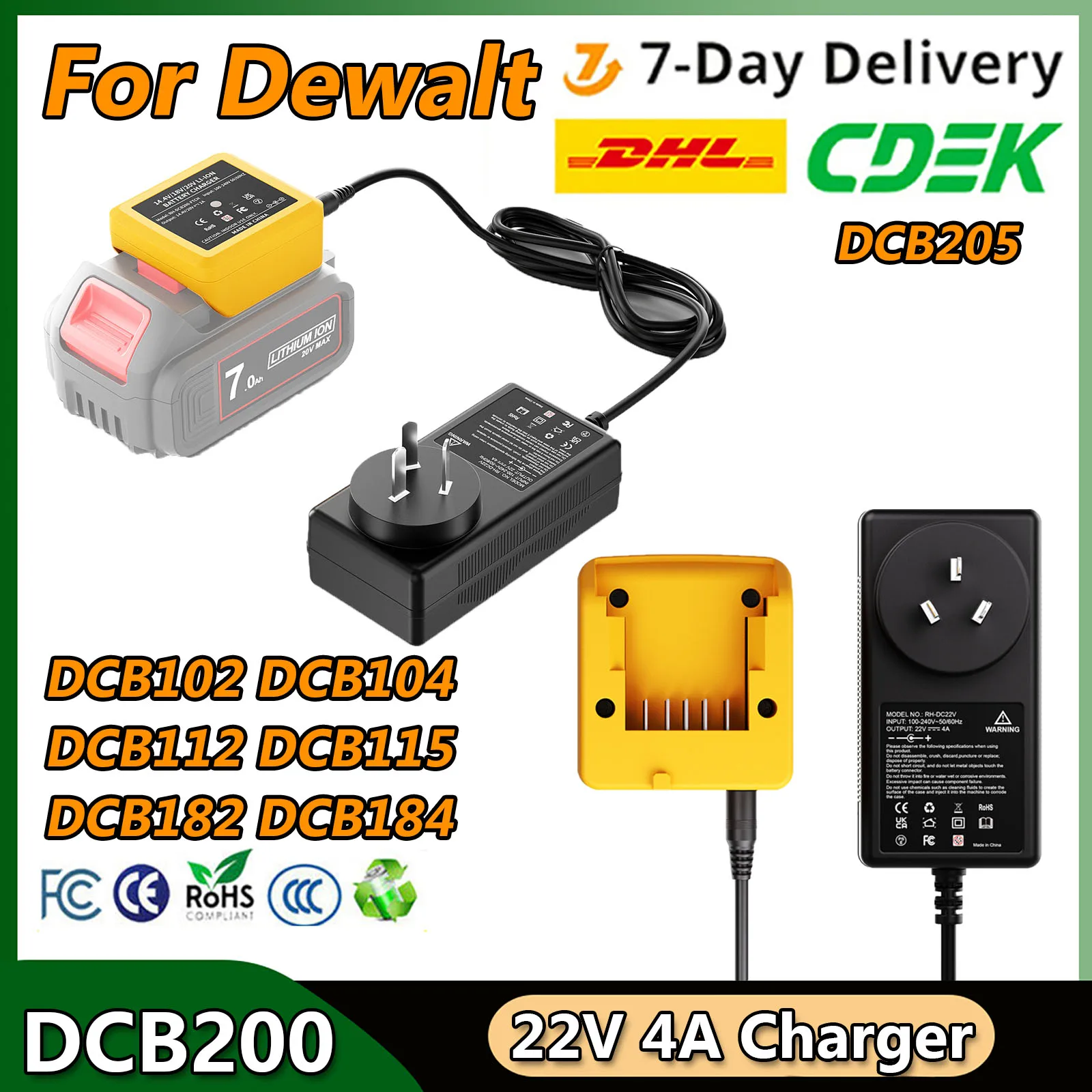 22V/4A Rechargerable Battery Charger For Dewalt DCB200 DCB102 DCB104 ...