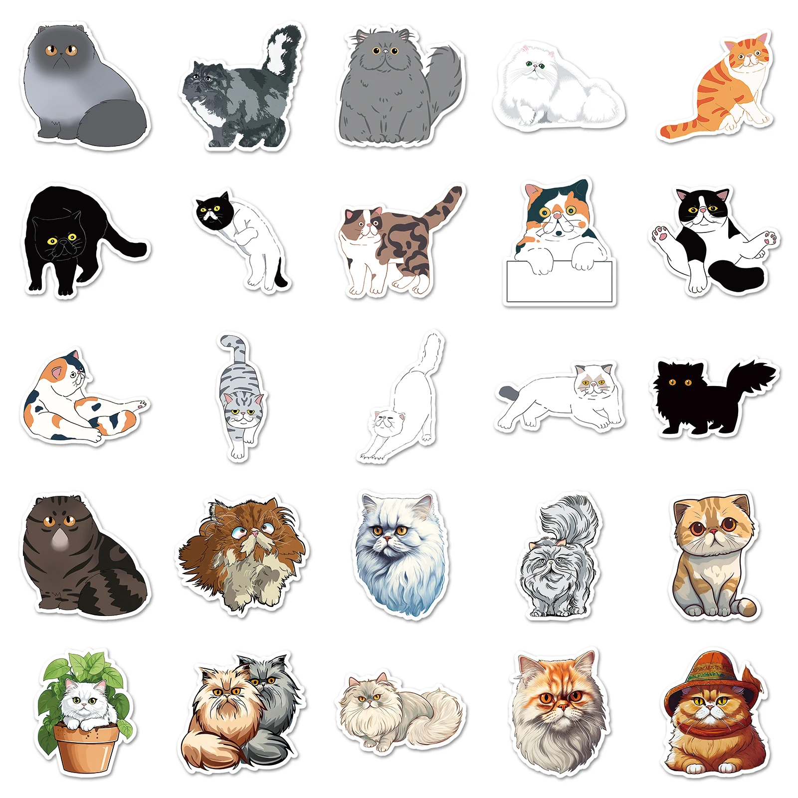 50 Piece Persian Cat Stickers Waterproof DIY For Phones Laptop Car ...