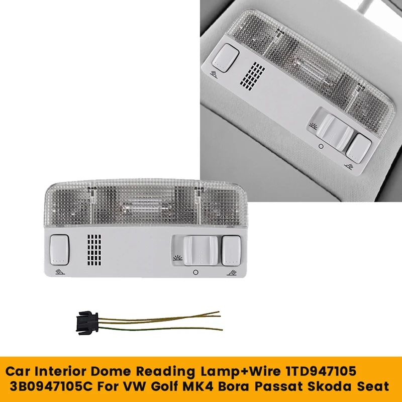 Gray Overhead Interior Reading Lamp+Wire 1TD947105 For VW Golf MK4 Bora ...