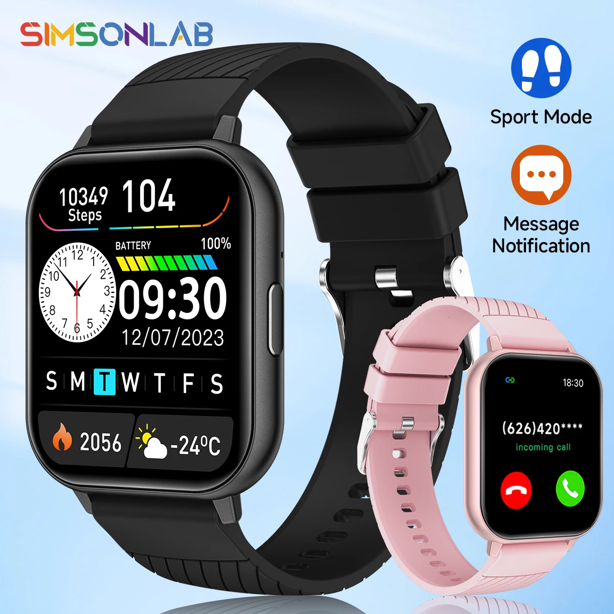 SIMSONLAB 1.83 Inch HD Large Screen Smart Watch Bluetooth Call Sleep ...