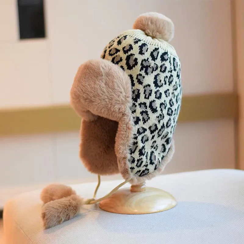 Leopard-print-Winter-Fur-Cap-for-Women-Knitted-Cashmere-Neck-Warm ...