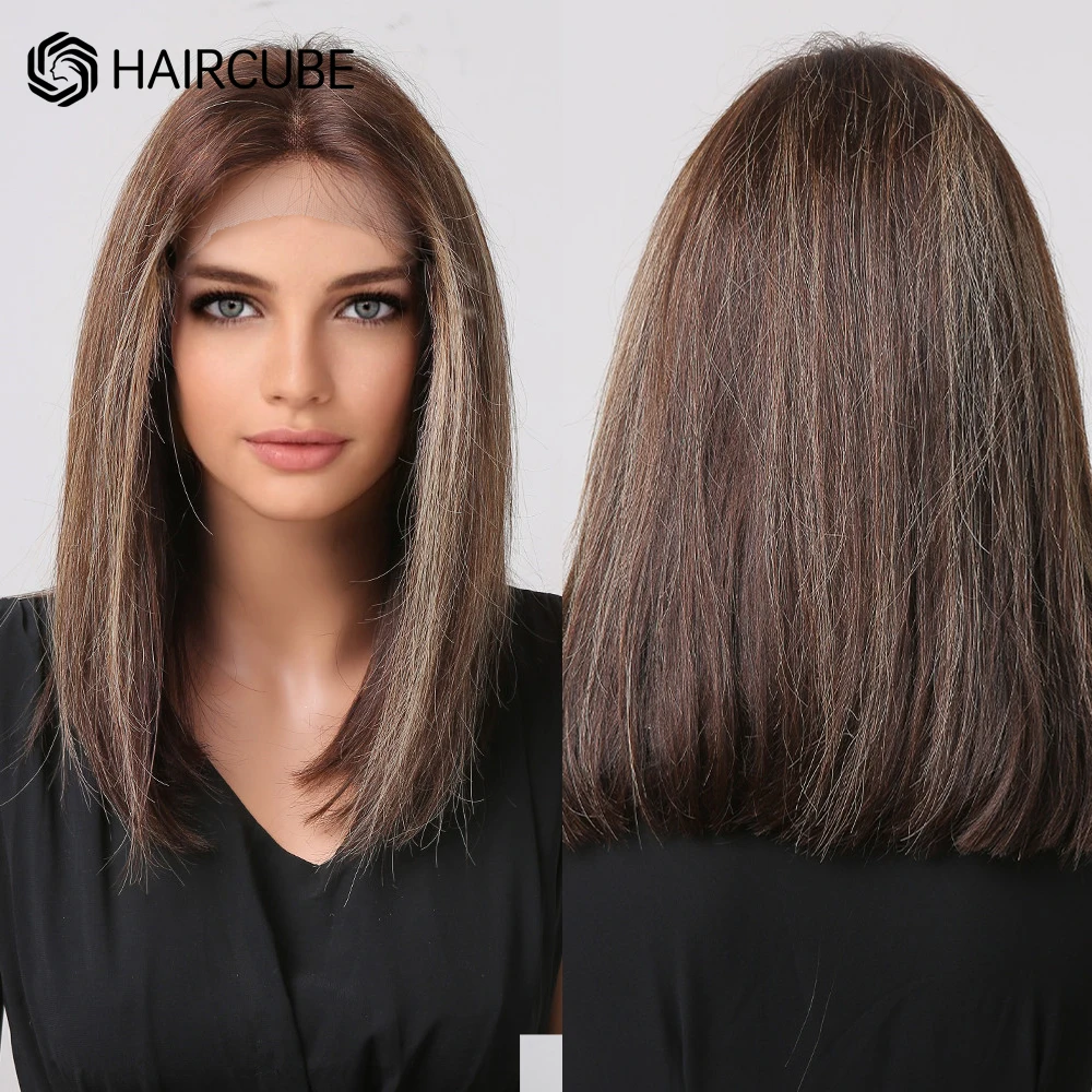 Peluca de cabello humano liso para mujer, postizo de encaje Frontal ...