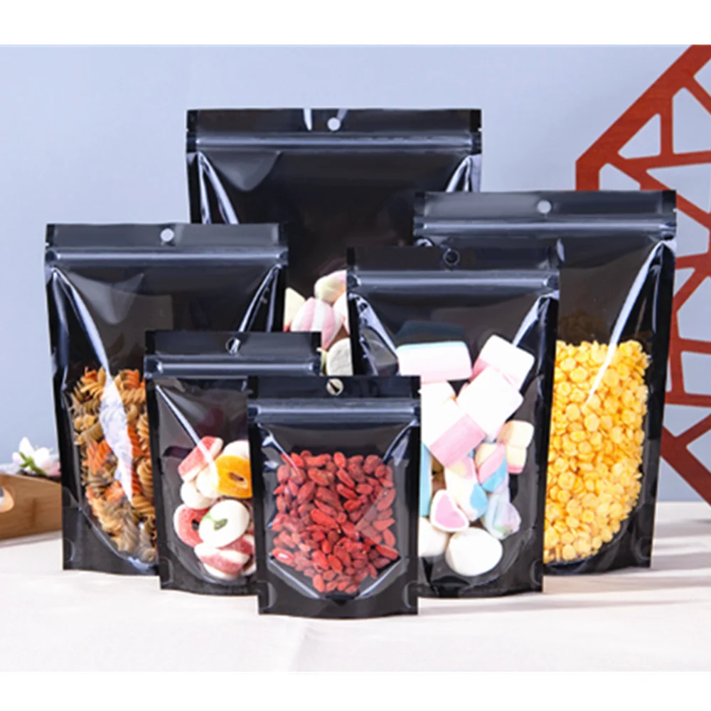 100pcs Black Standing Up Aluminized Foil Zip Lock Bags with One Side ...
