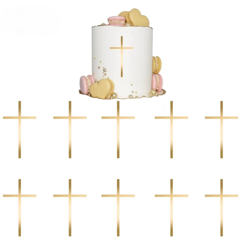 1-10pcs-Gold-Cross-Cake-Topper-Acrylic-Happy-Christening-Gold-Charm ...