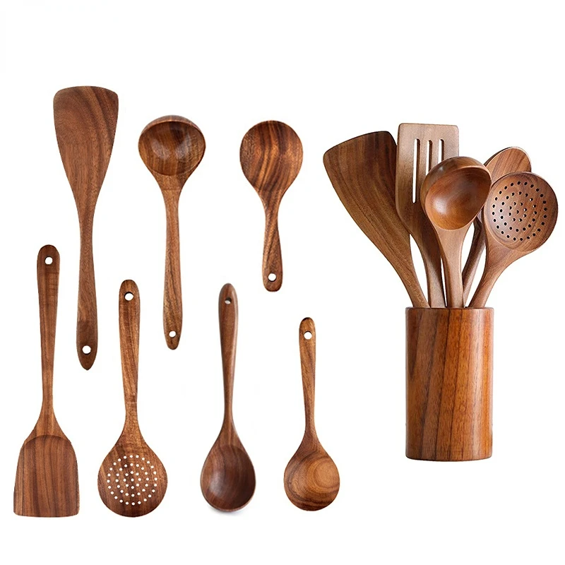 Natural-Teak-Cooking-Spoon-Scoop-Kitchen-Wooden-Spatula-Non-stick ...