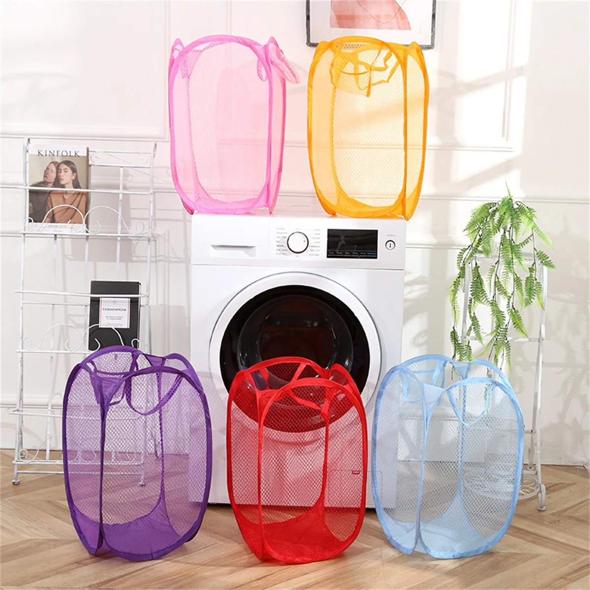 Mesh-Laundry-Hamper-Collapsible-Laundry-Basket-With-Side-Pocket ...