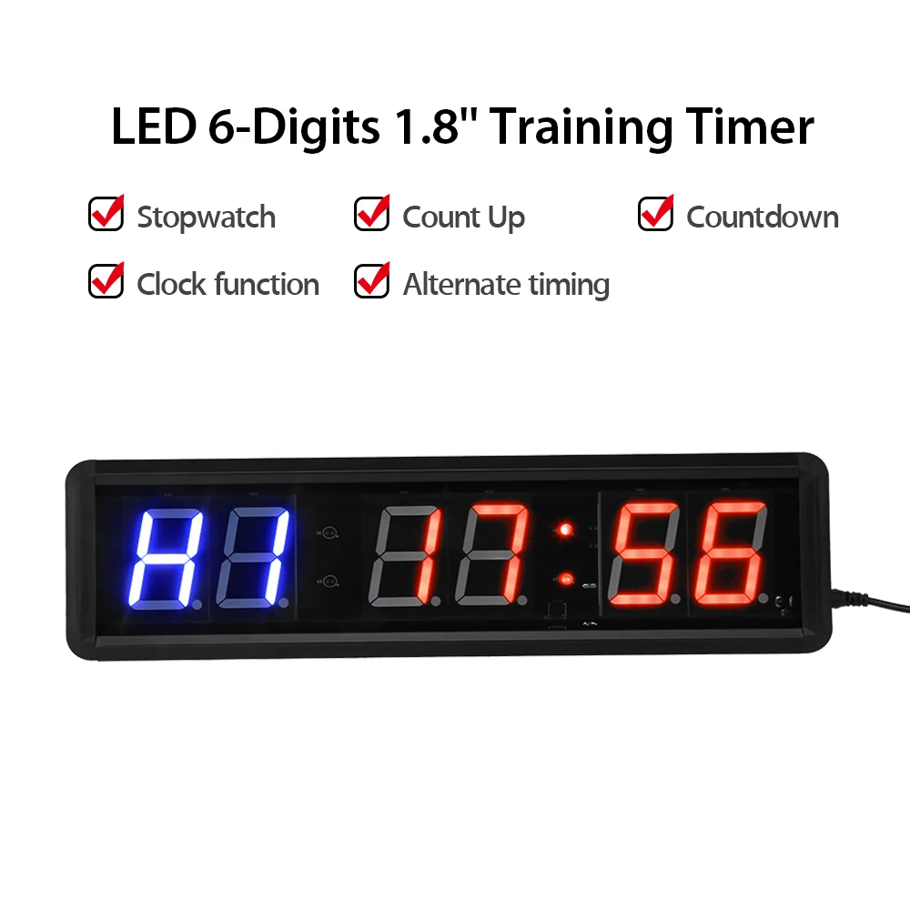 Big-6-Digits-LED-1-8-Display-Interval-Training-Timer-Wall-Clock-Remote ...