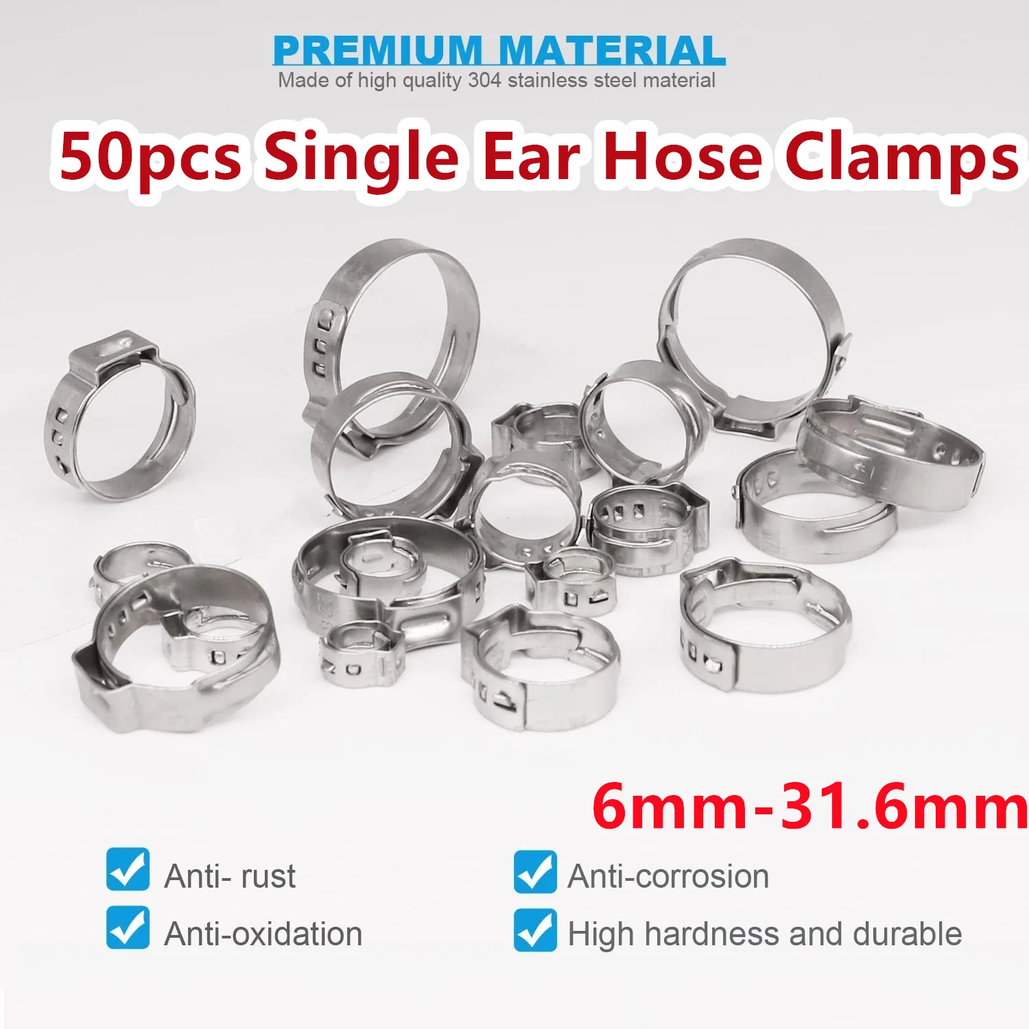 Pipe-Clamps-High-Quality-50-PCS-Stainless-Steel-304-Single-Ear-Hose ...