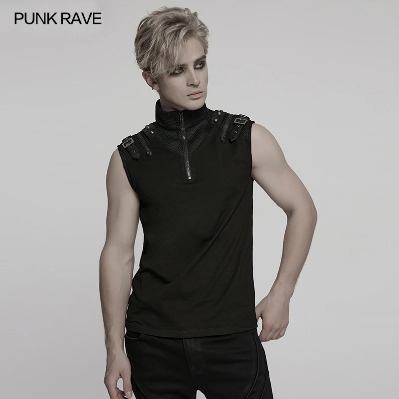 PUNK RAVE-Camiseta Punk Simple con cuello levantado para hombre ...