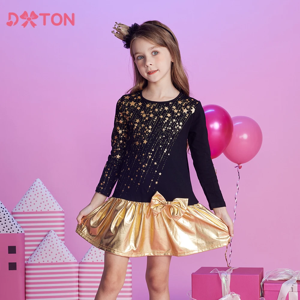 DXTON-Girls-Christmas-New-Year-Dresses-Kids-Golden-Star-Print-Party ...