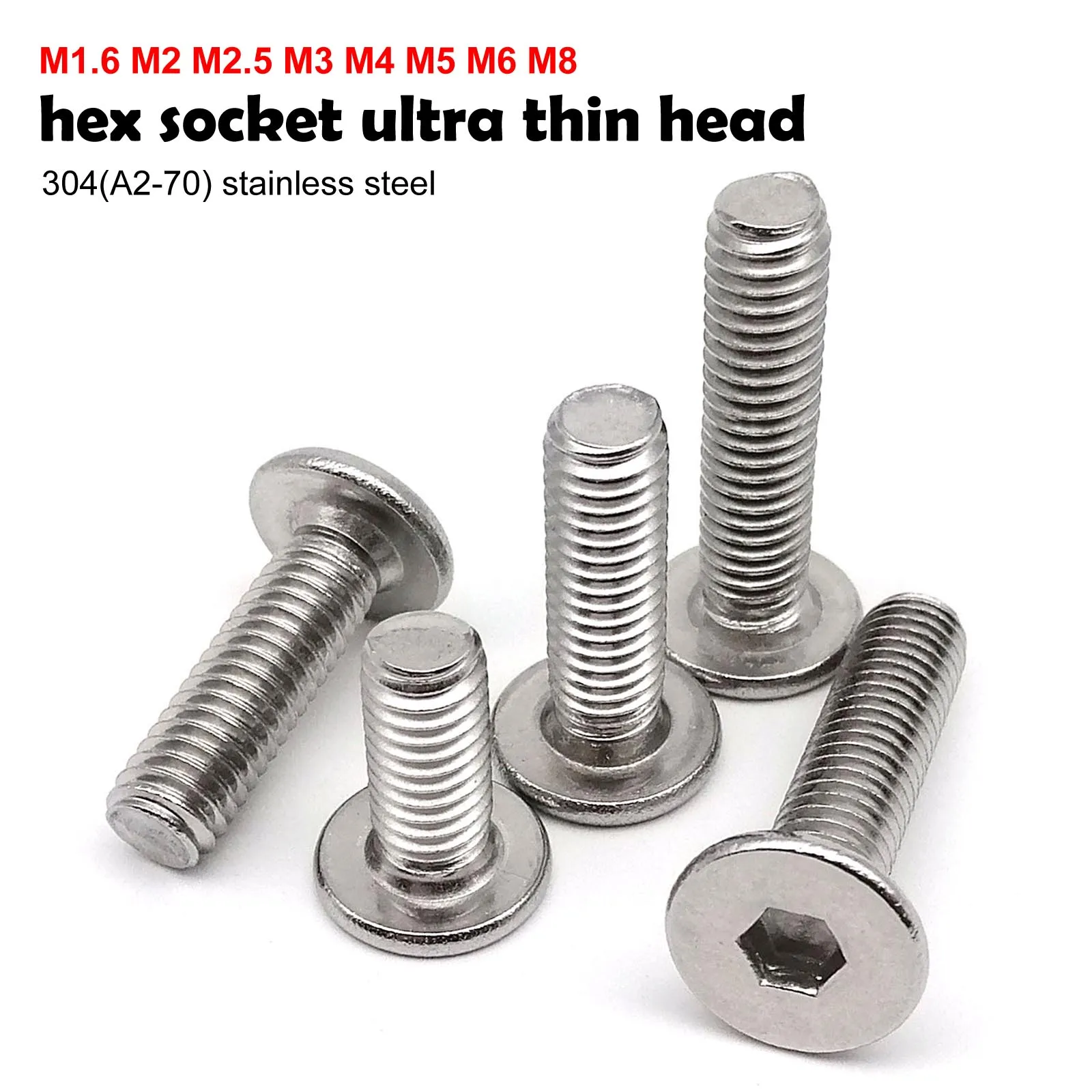 5/10/50pcs M1.6 M2 M2.5 M3 M4 M5 M6 M8 A2 304 Stainless Steel Hex ...