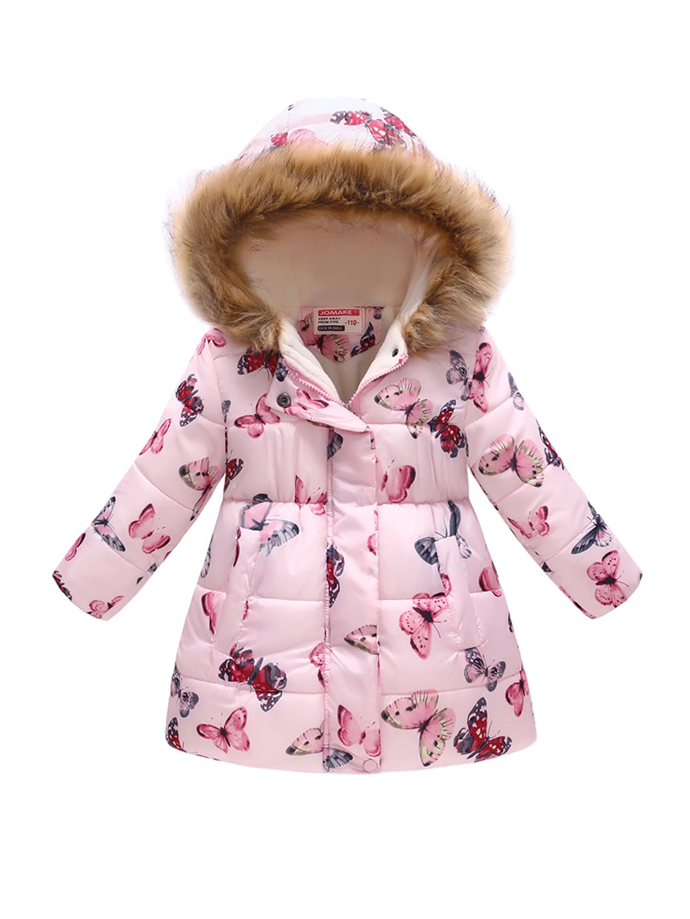 Warm-Stylish-Girls-Puffer-Coat-with-Flower-Print-Fleece-Hood-Perfect ...