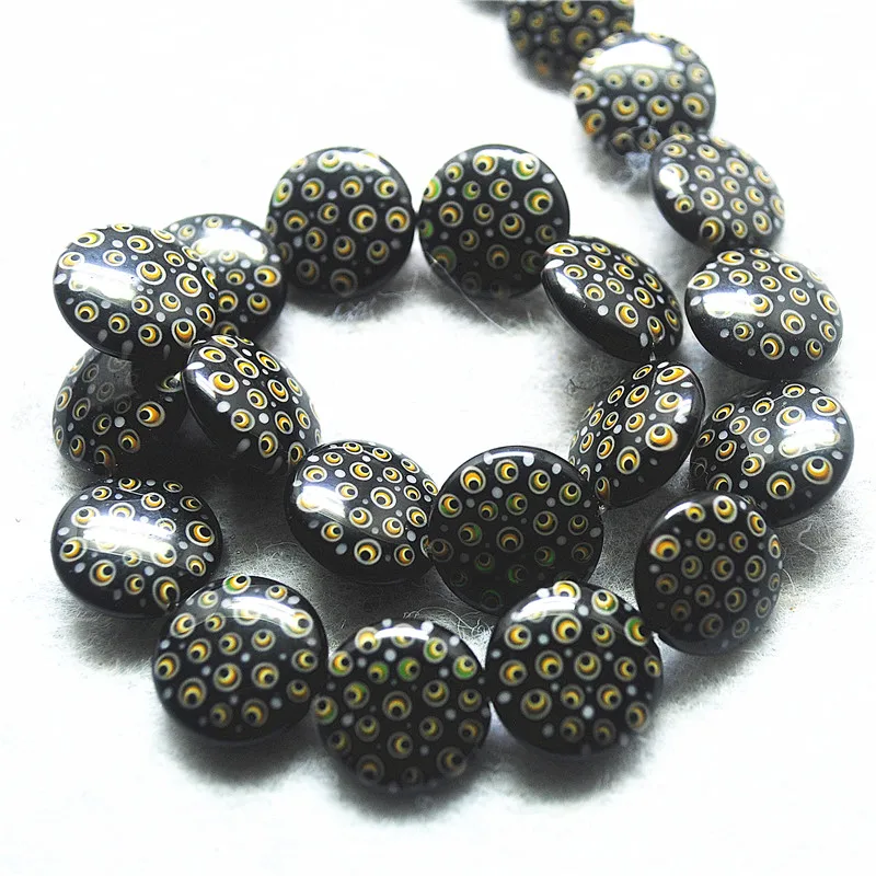 22PCS Hot Glass Beads String Size 14MM DIY Jewelry Designs Coin Shape ...