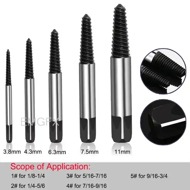 5PCs Damaged Screws Extractor Set Screw Extractors Drill Bit Left Hand ...