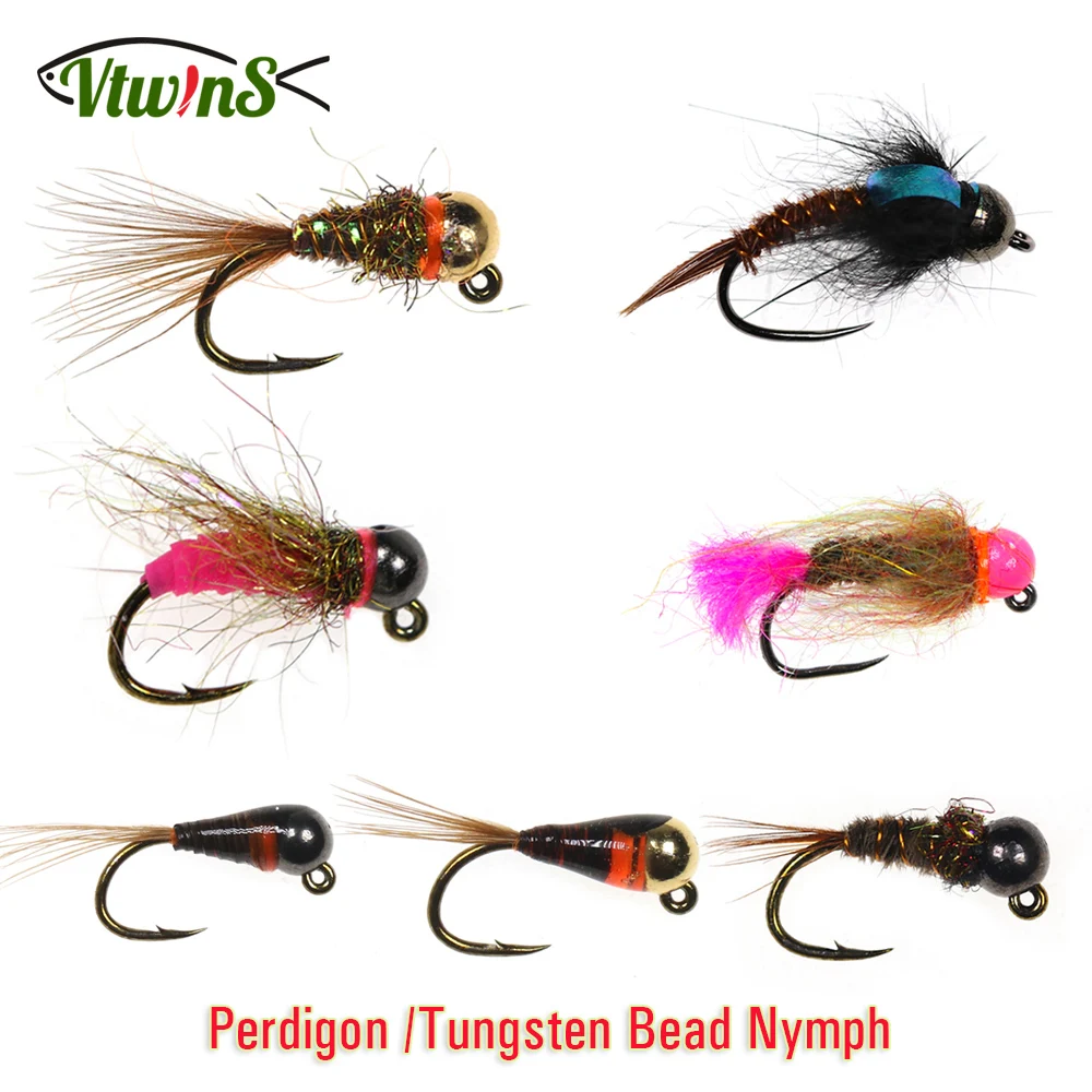 Vtwins 6PCS Fast Sinking Tungsten Bead Head Jig Nymph Perdigon Euro Fly ...