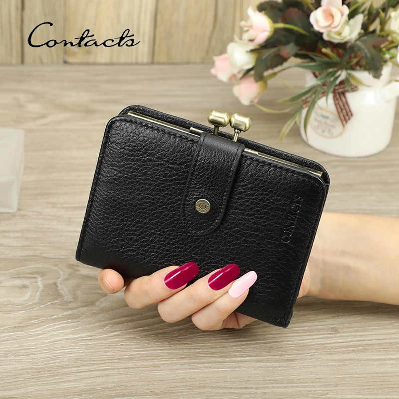 CONTACT-S-Kiss-Lock-Wallets-for-Women-RFID-Genuine-Leather-Metal-Frame ...