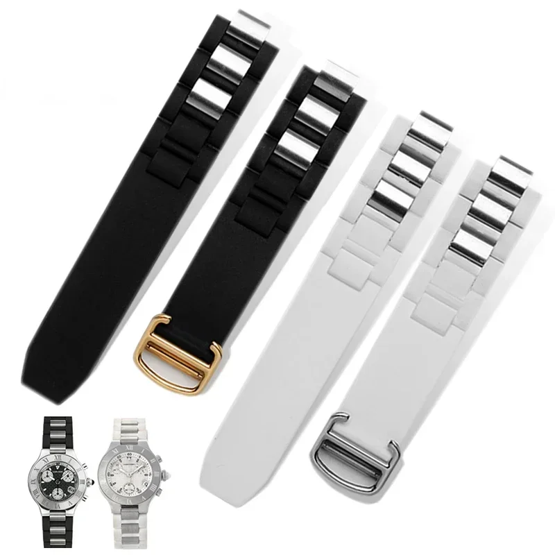Waterproof-Rubber-Watch-Strap-for-Cartier-21Th-Century-Series-Silicone ...