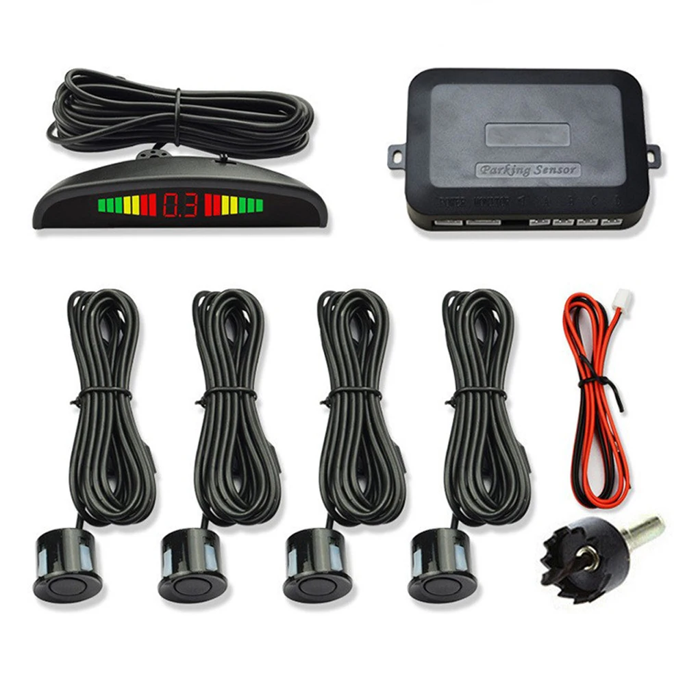 Car-LED-Parking-Sensor-with-4-Sensors-Reversing-Buzzer-Detector-System ...