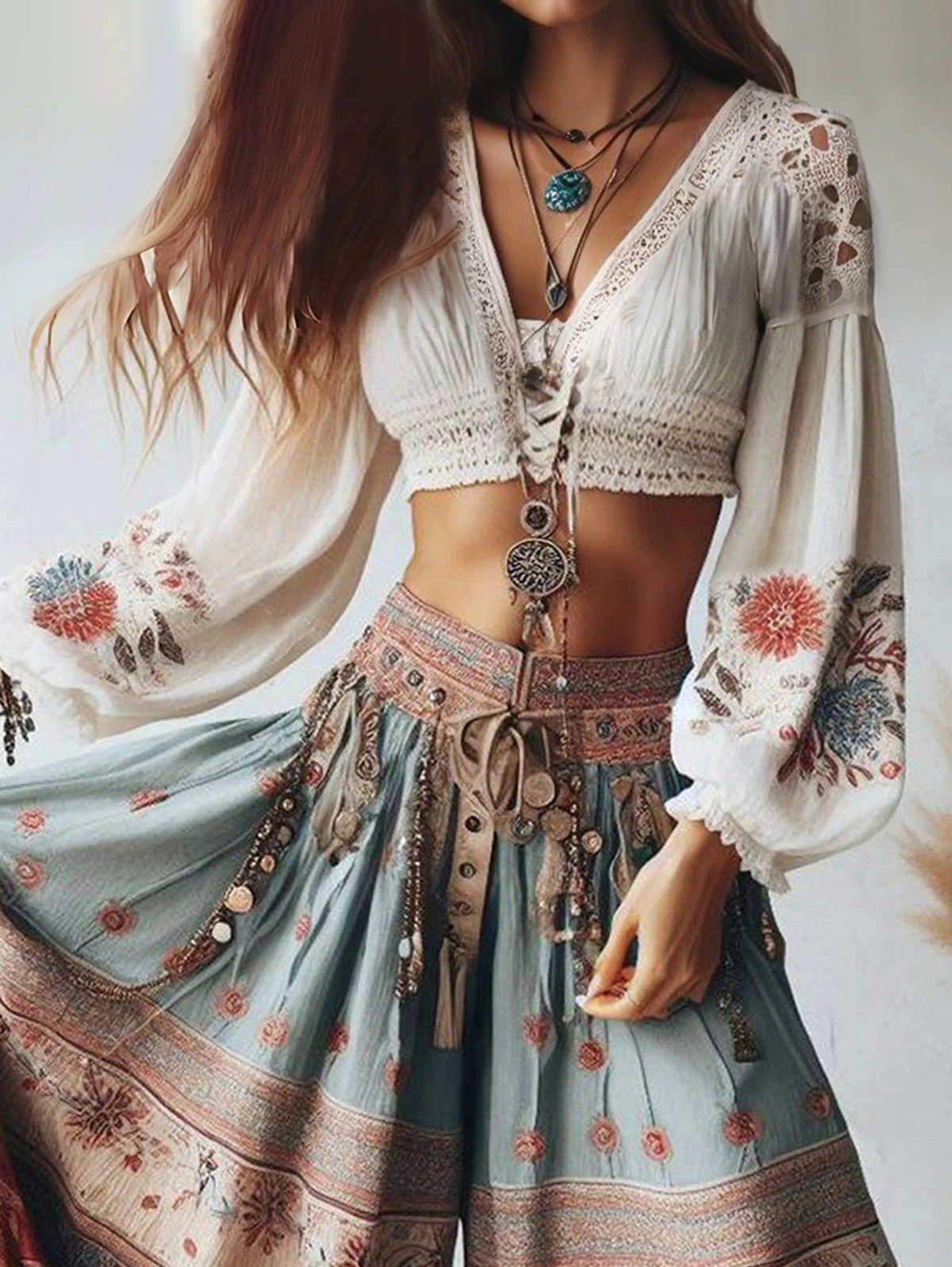 Blusa-bohemia-de-manga-acampanada-para-mujer-blusa-elegante-recortada ...