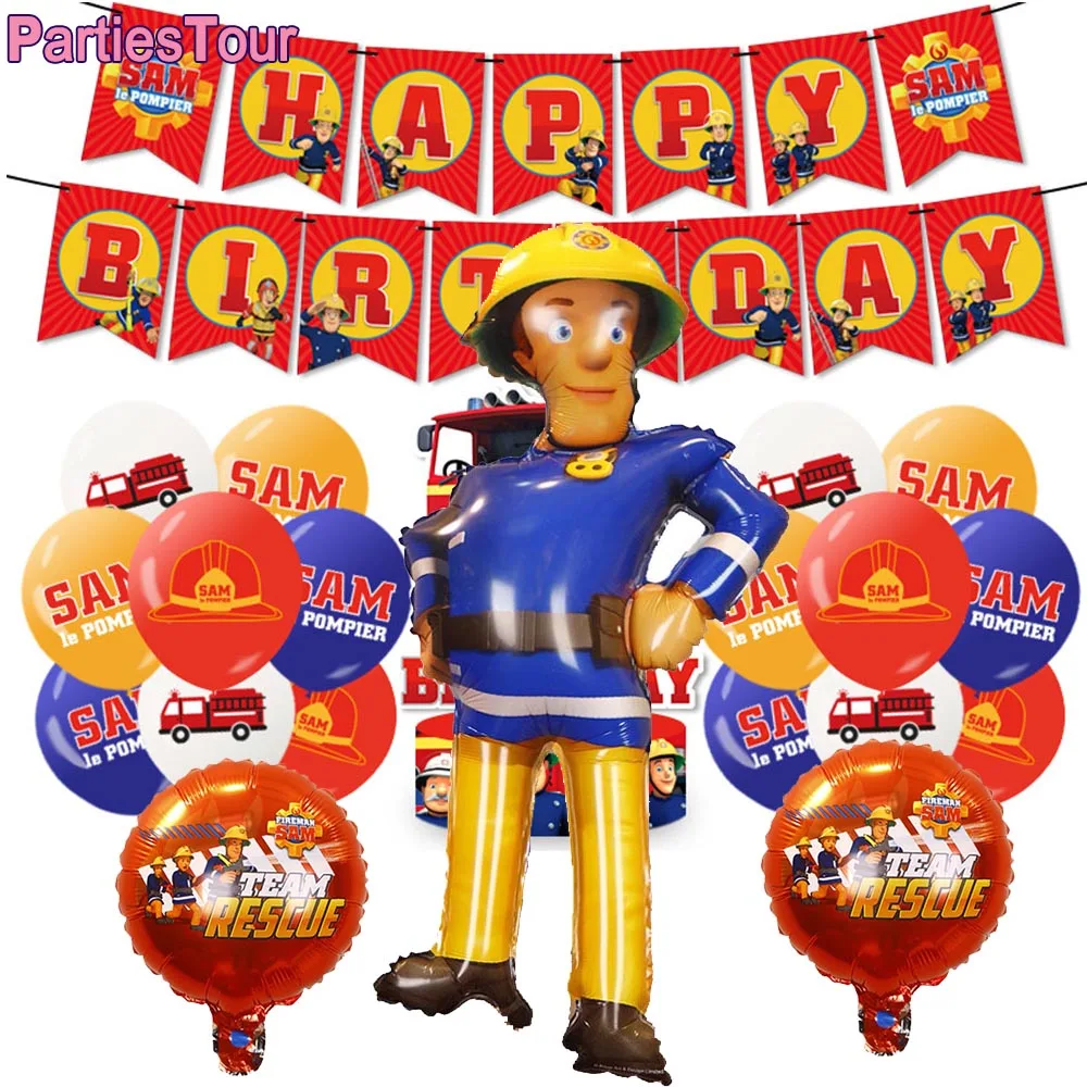 1pc Super Big Fireman Sam Balloons Fire Truck Ballons Fire Engine ...