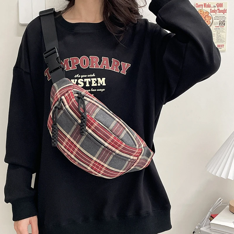 Fashion-Red-Checkered-Pattern-Women-S-Chest-Bag-Nylon-Casual-Women-S ...