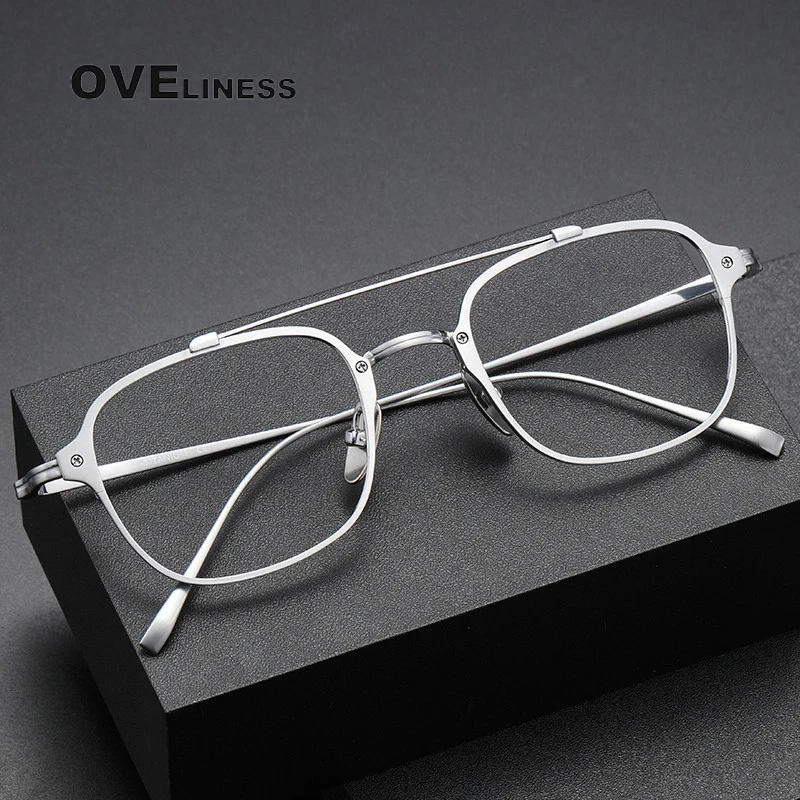 Pure titanium Glasses Frame for Men Retro Square Prescription full ...
