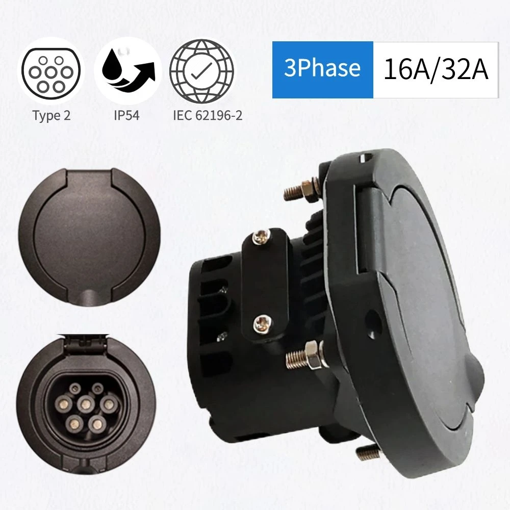 EV Adapter Type 2 IEC 62196-2 Female Socket Connector Outlet 32A 3 ...