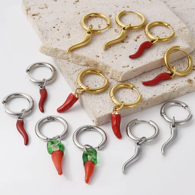 Fashion Red Chili Pendant Earring Vegetable Ear Piercing Jewelry ...