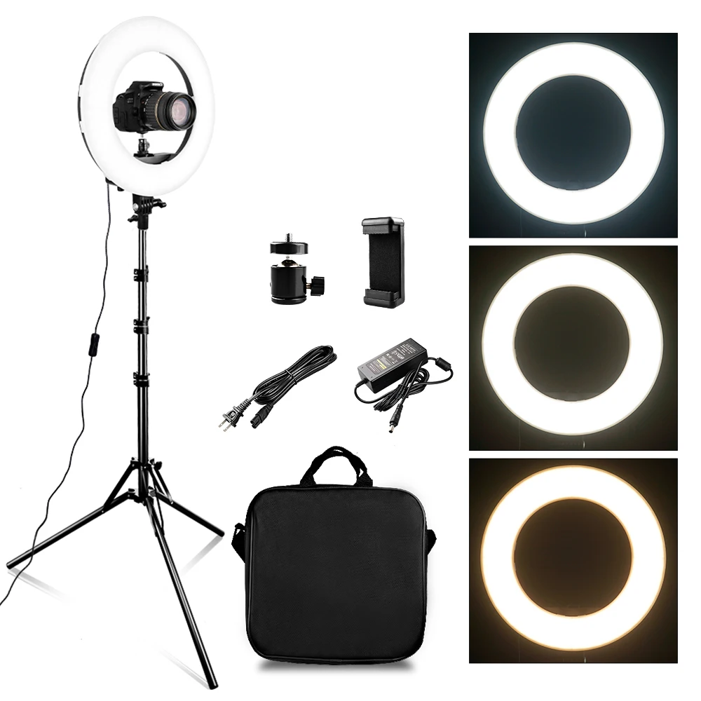 Travor 12 Inch Ring Light Bi-Color Dimmable With Tripod 45W 384 LEDS ...