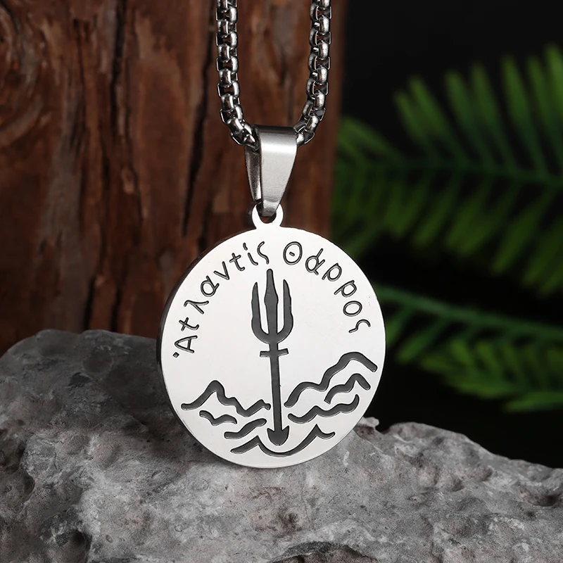 Collar-con-colgante-de-medalla-de-Tridente-Neptuno-de-acero-inoxidable ...