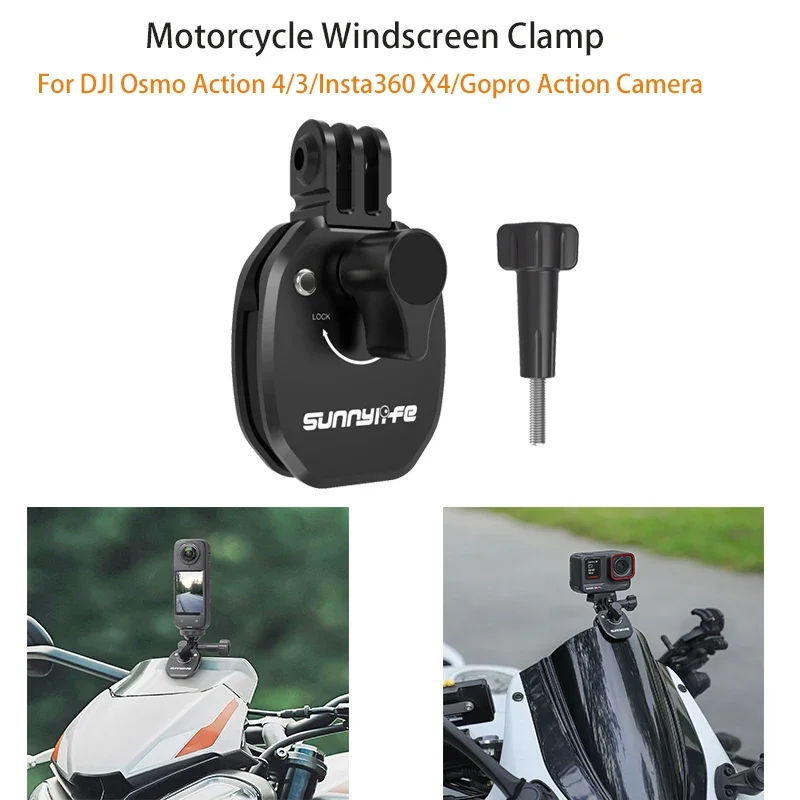Motorcycle-Windshield-Mount-Clamp-Aluminum-Clip-For-GoPro-Hero-12-11-10 ...