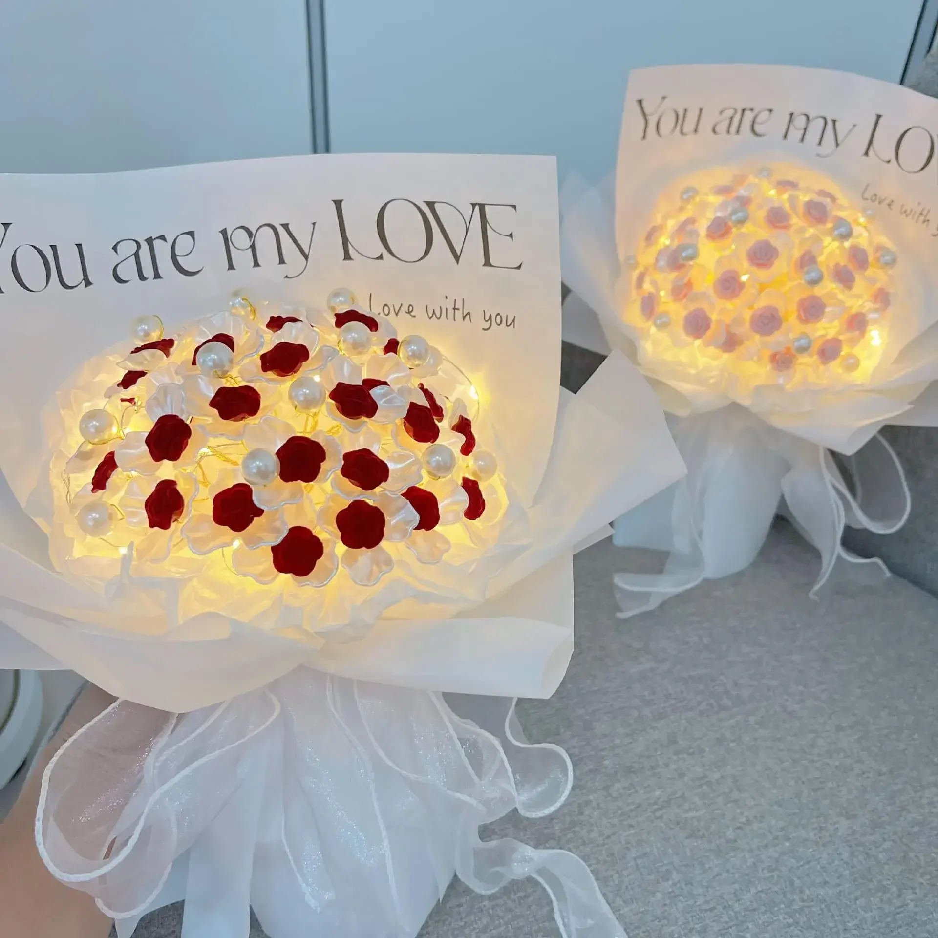 DIY-Rose-Bouquets-Handmade-Flower-Material-Package-Bouquet-with-Light ...