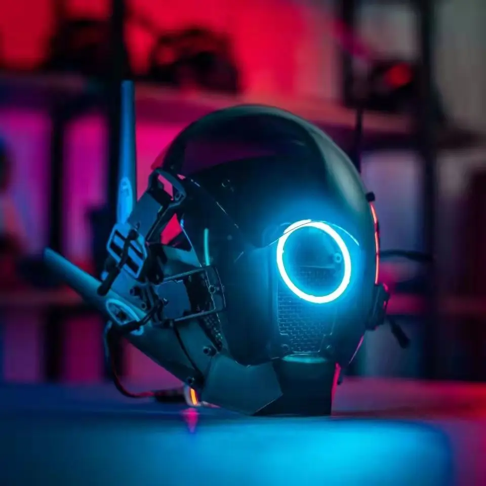 Cyber-Punk-Mask-Cool-Blue-Halo-LED-Lighting-Helmet-Cosplay-Wear-Toy ...