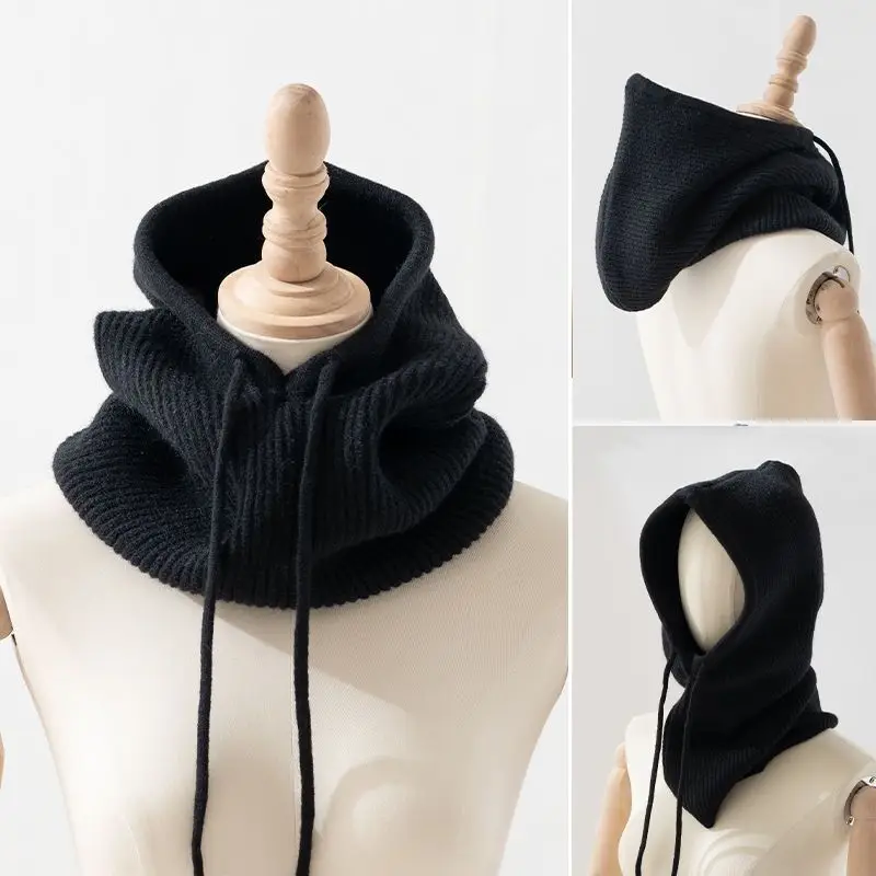 2022 Unisex Knitted Head Hood Faux Cashmere Hooded Neck Collar Cap Head ...