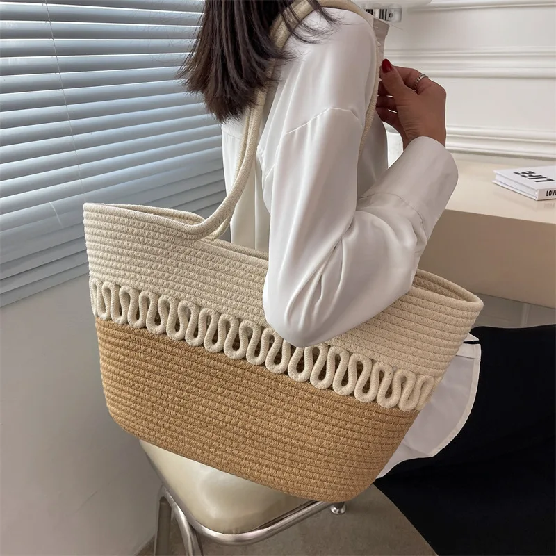 Woven-Summer-Bags-Beach-Basket-Fashion-Beach-Bag-Hollow-Cotton-Shoulder ...
