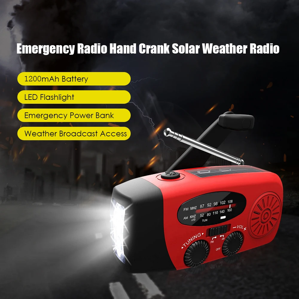 Emergency-Radio-Hand-Crank-Solar-Weather-Radio-1200mAh-AM-FM-NOAA ...