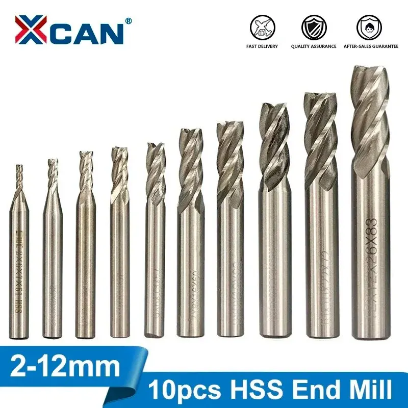 XCAN-HSS-Milling-Cutter-4-Flute-End-Mill-10pcs-2-12mm-for-CNC-Machine ...