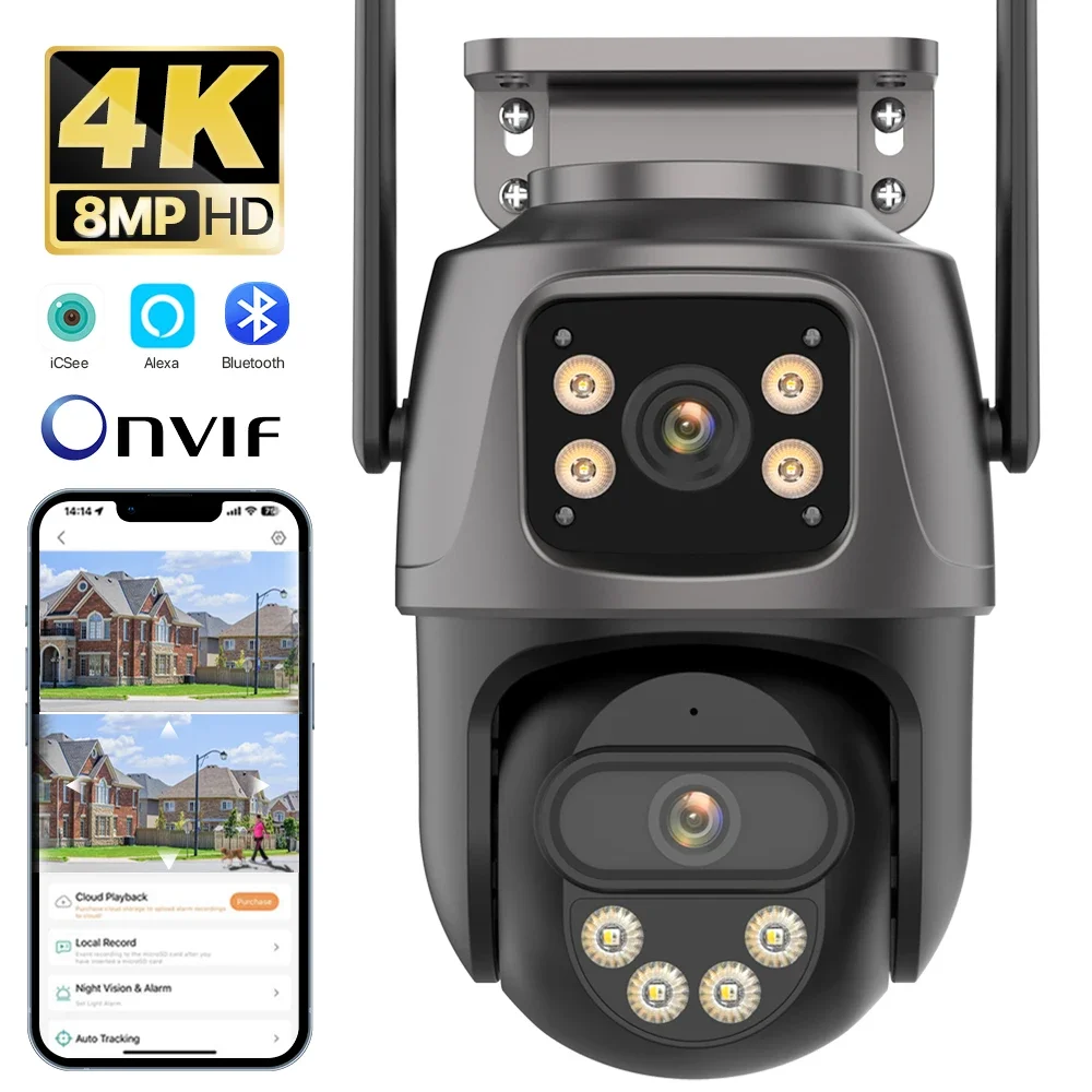 4K 8MP PTZ Wifi Camera Outdoor Dual Screen Security Protection IP ...