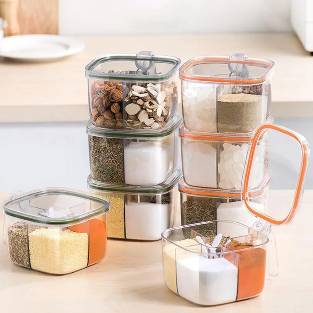 Spice-Jar-Seasoning-Bottle-Storage-Box-Transparent-4-Compartment-Food ...