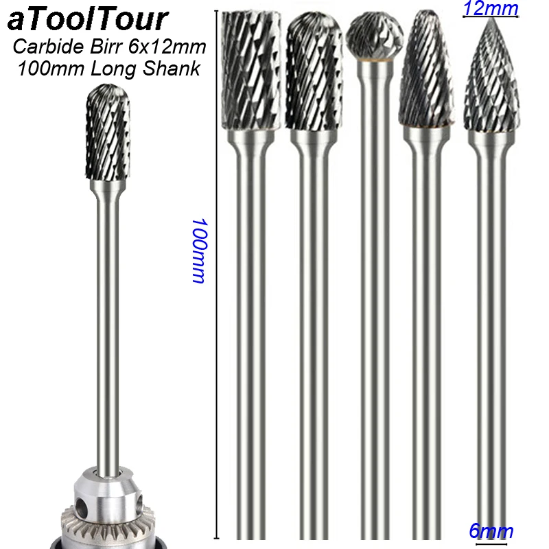 100mm-Extention-Long-Shank-6x12mm-Cutting-Edge-Carbide-Burr-Carving ...