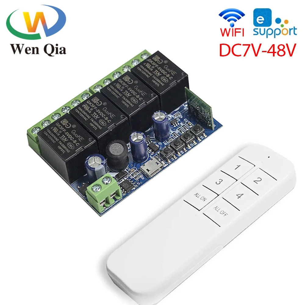 Wireless Remote Control DC 12V 24V 48V 4CH WIFI Smart Switch Module Smart Life Remote Control ...