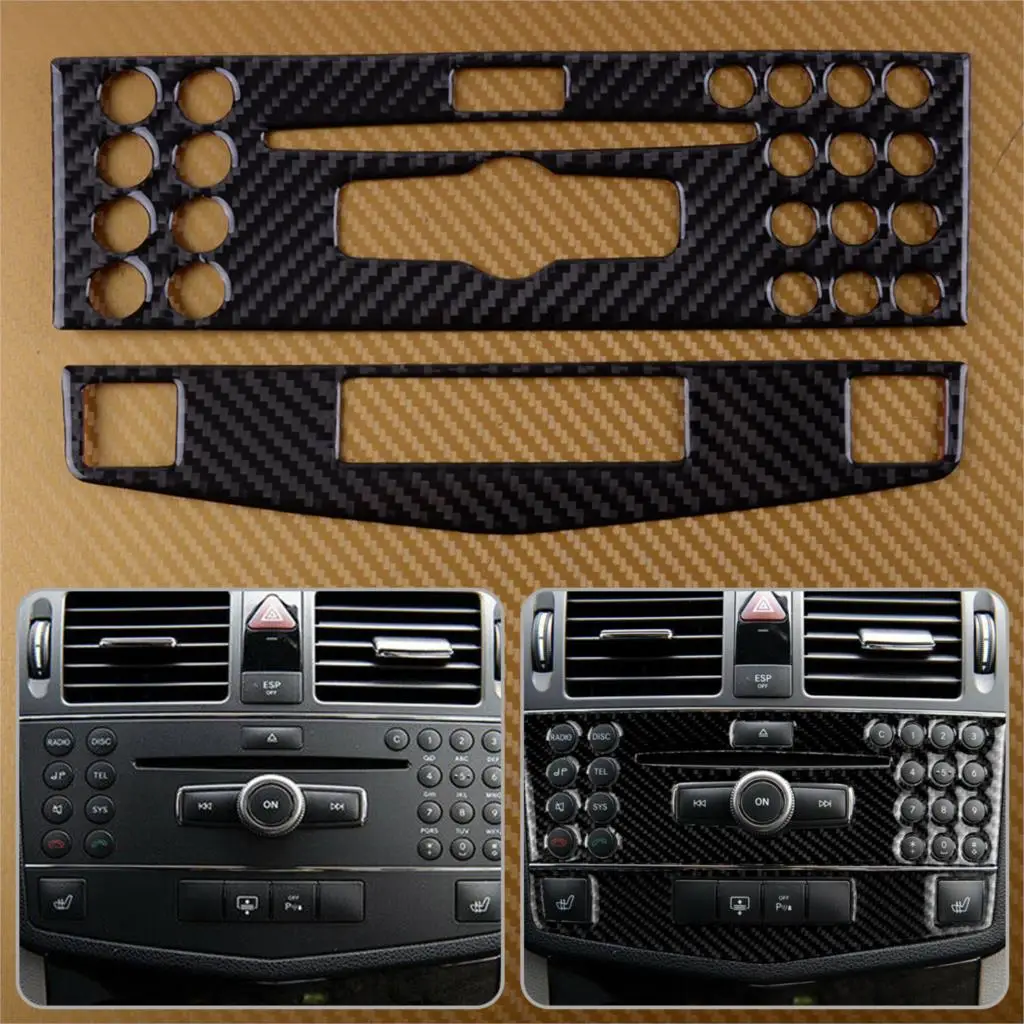 2PCS Car Epoxy Carbon Fiber Style Console CD Panel Cover Fit for ...