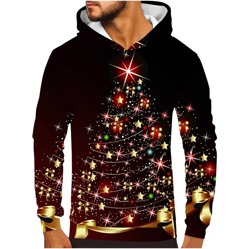 Christmas Tree Pattern Hoodie For Men Colorful 3D Printed Long Sleeves ...