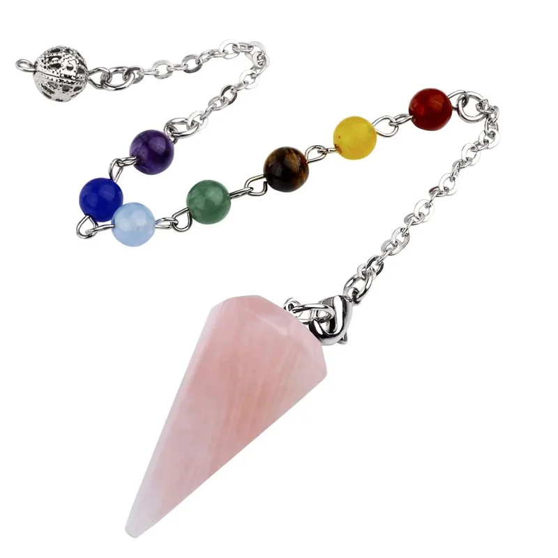 Crystal-Pendulum-Natural-Stone-Pendant-Pink-Quartz-Real-Gem-Stone-for ...