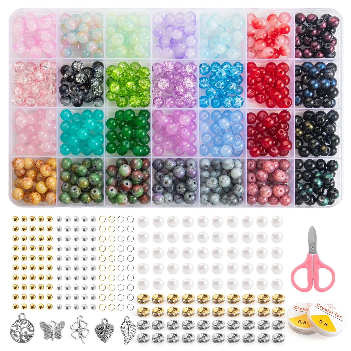 Glass-Beads-Bracelet-Making-Kits-28-Colors-8mm-Crystal-Beads-Round ...