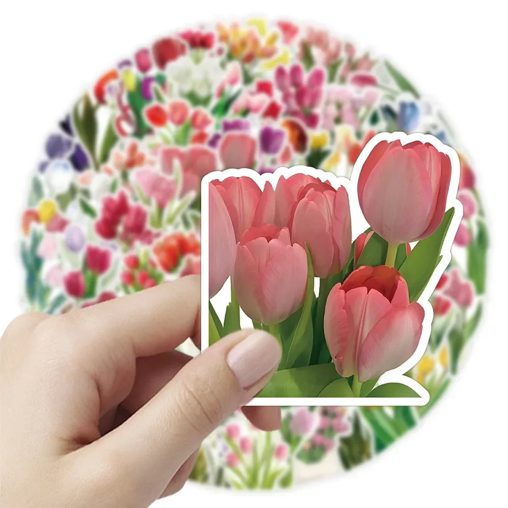 50-100Pcs-Colorful-Cartoon-Tulip-Flower-Stickers-Decorative-Floral ...